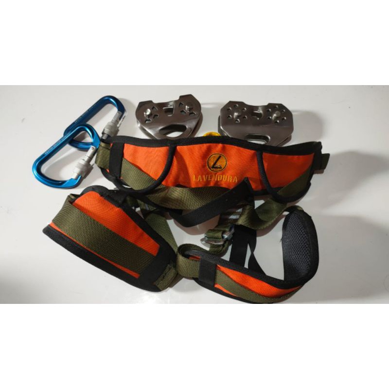 Jual paket outdoor climbing flying fox safety harnes tandem pulley ...