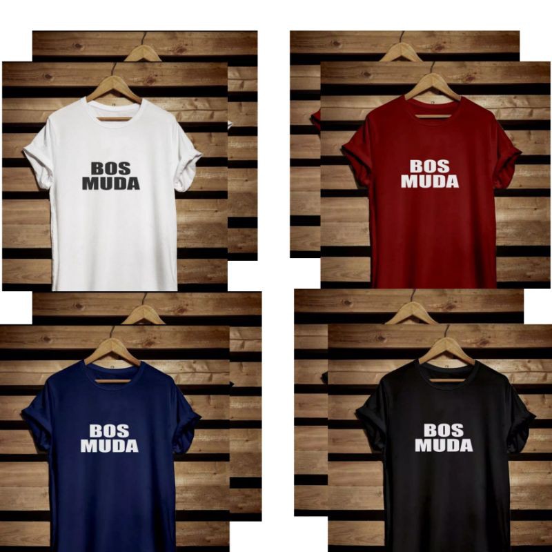 Jual kaos pria wanita santai tulisan "bos muda" | Shopee Indonesia
