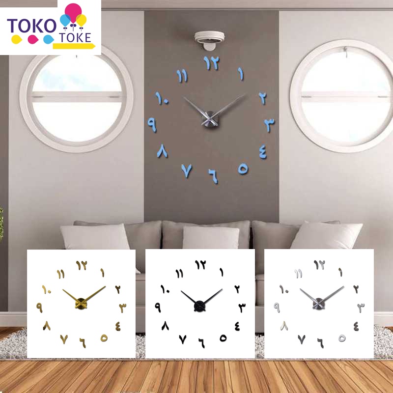 Jual Jam Dinding Besar Angka Arab DIY Besar 3d Dekorasi Dinding Bisa ...