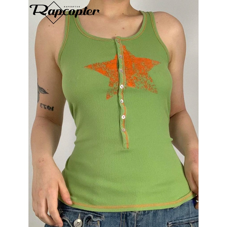 Jual Rapcopter Y2k Star Button Knitted Crop Top Sleeveless Grunge Mini