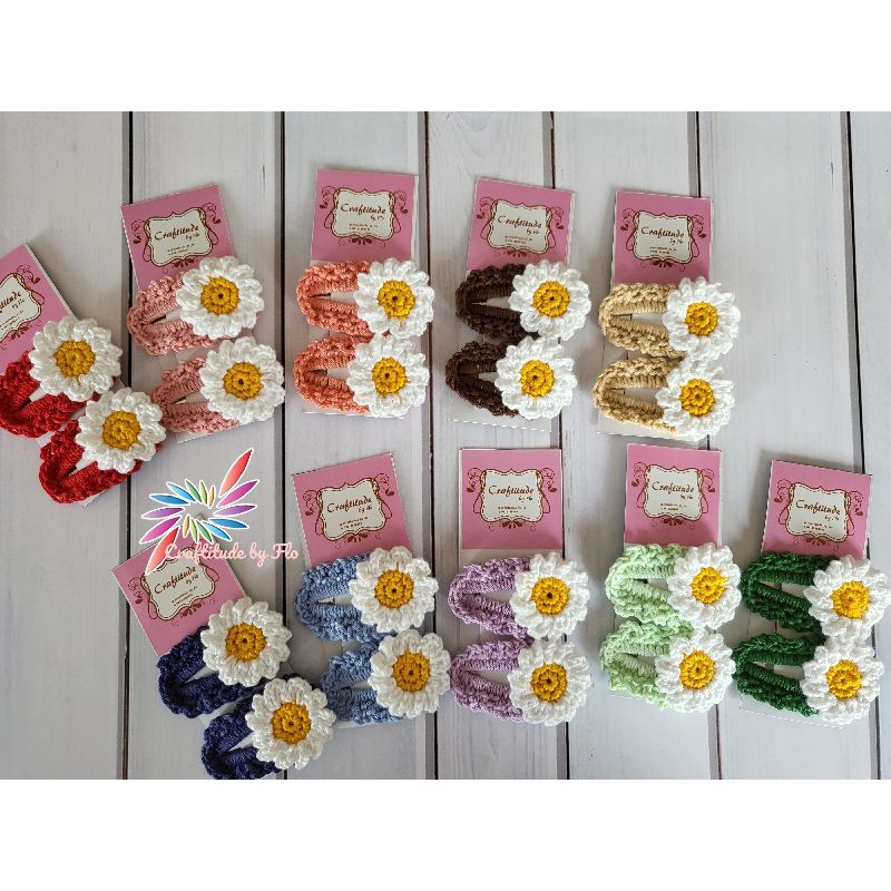 Jual 1 Pasang Daisy Crochet Hairclips Rajut Jepit Rambut Handmade 1 Set ...