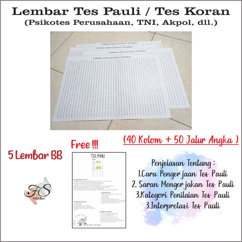 Jual Lembar Tes Pauli A3 / Tes koran / Psikotes Pt,Tni,Akpol,dll ...