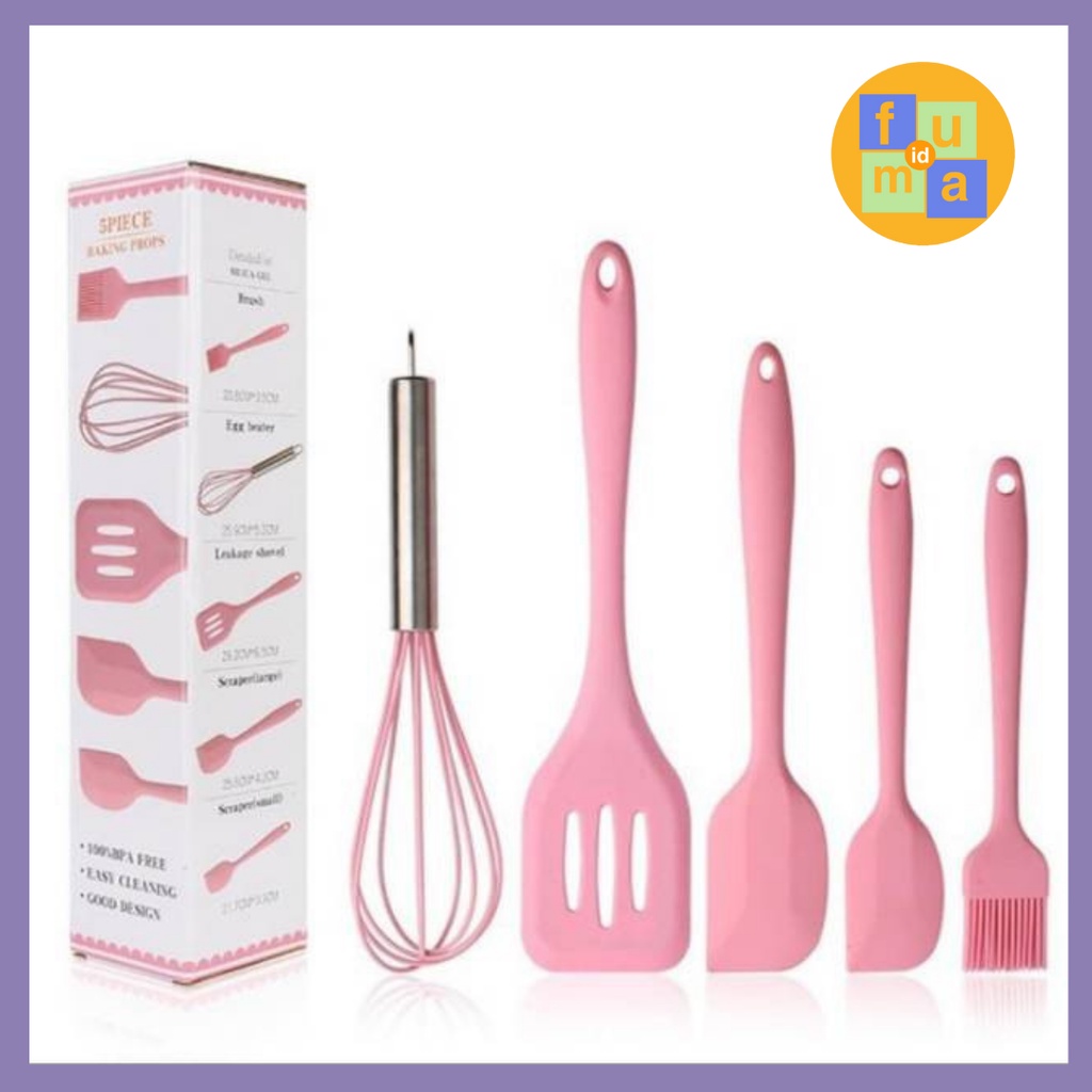 Jual Spatula Set 5 IN 1 Alat Masak Sutil Scrap Kocokan Bahan Silicone ...