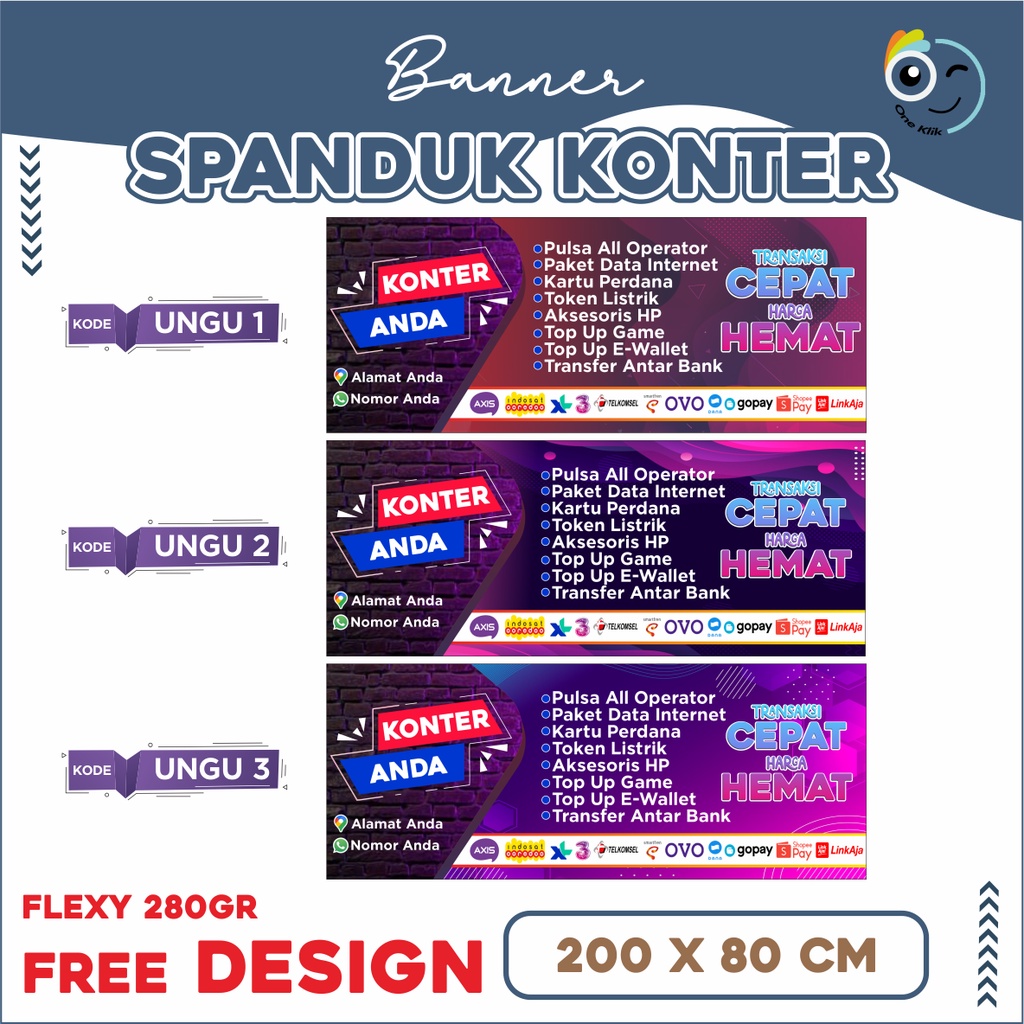 Jual Banner Spanduk Konter Pulsa / Spanduk konter murah / Konter Hp Variasi Ungu | Shopee Indonesia