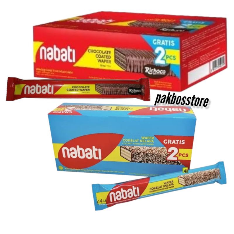 Jual Nabati Wafer coated 1box isi 14pcs (coklat & kelapa) | Shopee ...