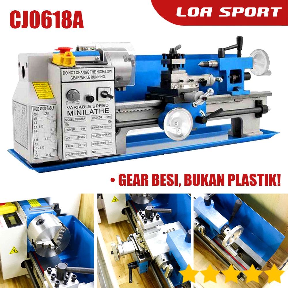 Jual Mesin Bubut Mini Gear Besi Lathe Wood Soft Metal Work 350mm 550W ...