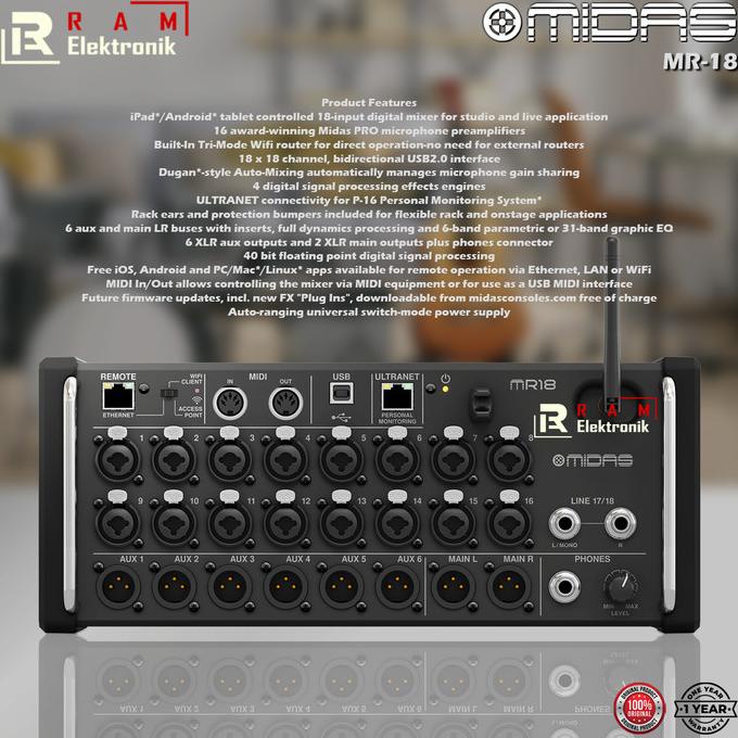 Jual Midas MR18 MR 18 Rackmount Digital Mixer ORIGINAL For Android ...