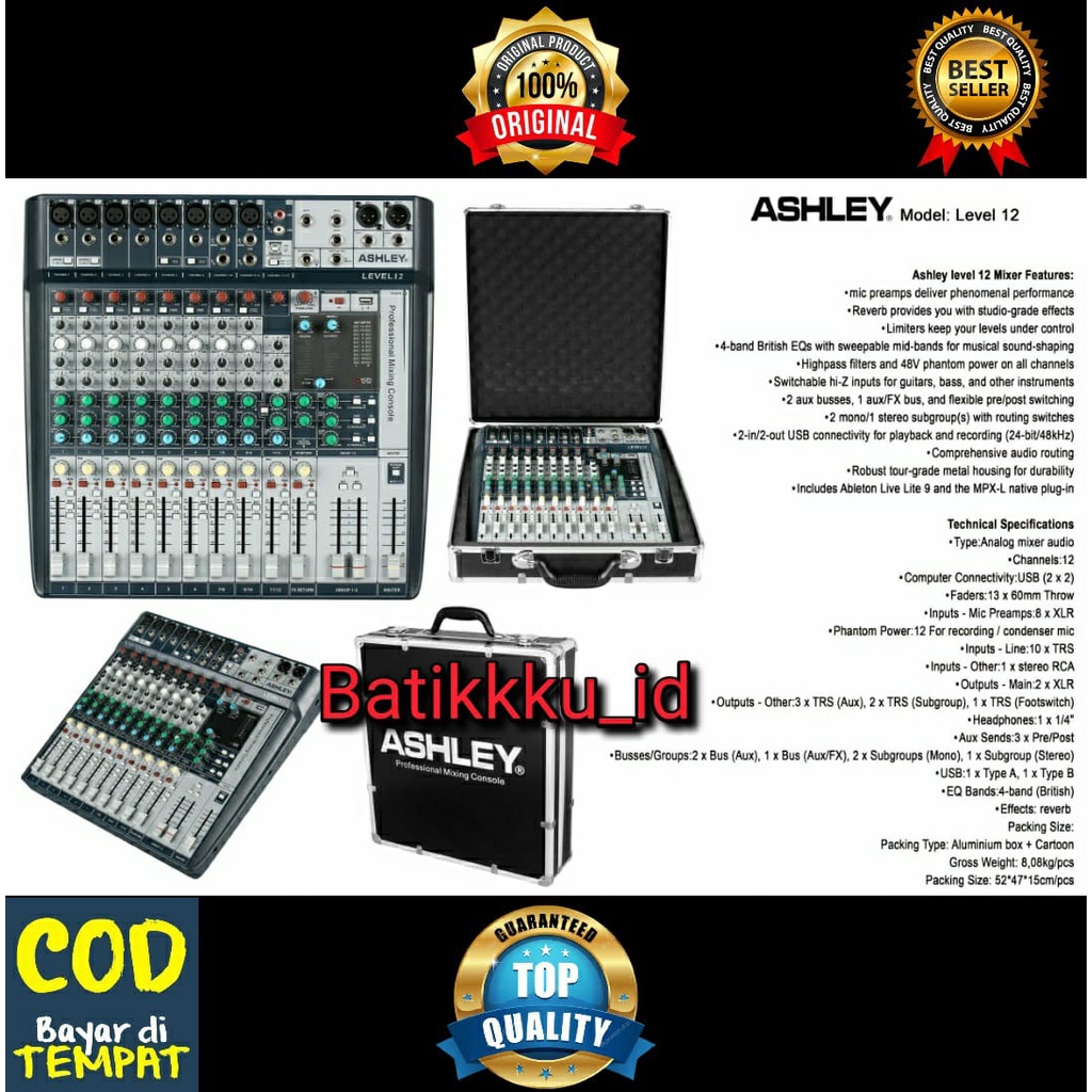 Jual Mixer ASHLEY LEVEL 12 LEVEL12 ORIGINAL 12CH FREE KOPER EFFECT ...