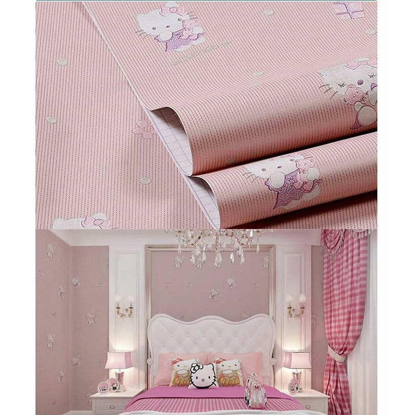 Jual Hiasan Dinding Wallpaper Stiker Motif Line Pink Hello Kitty Ukuran 45 cm x 10 meter ...
