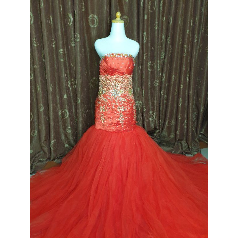 Jual Gaun Pengantin Mermaid / gaun Pesta mermaid / wedding dress merah ...