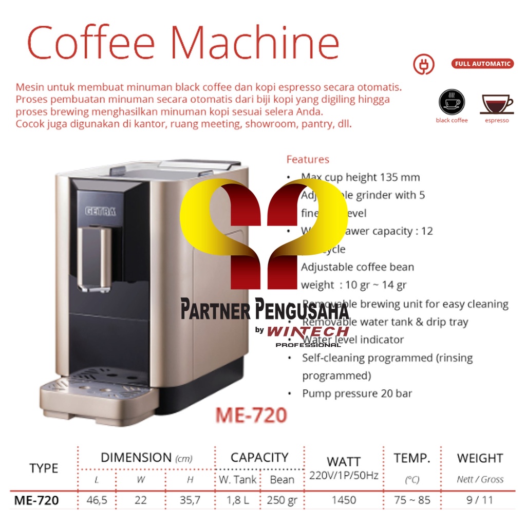 Jual ME-720 GETRA Coffee Machine/Mesin Pembuat Kopi Hitam Dari Biji ...