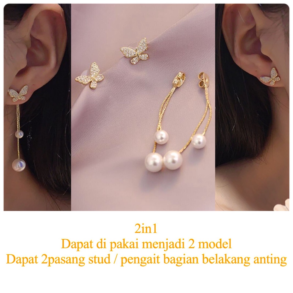 Jual AN1506 Anting anting earrings Gold Long model motif Butterfly kupu ...