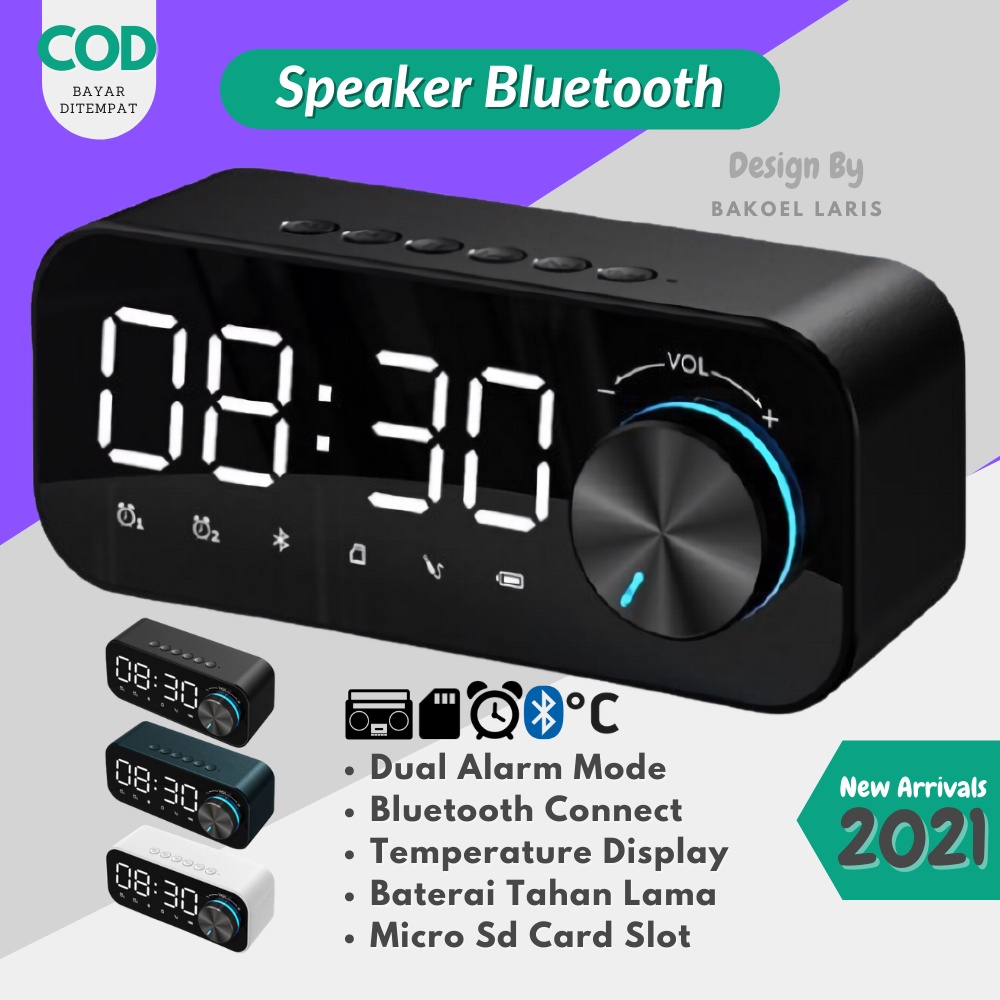 Jual (COD) Jam Digital Meja Speaker Bluetooth Jam Kamar LED Alarm ...