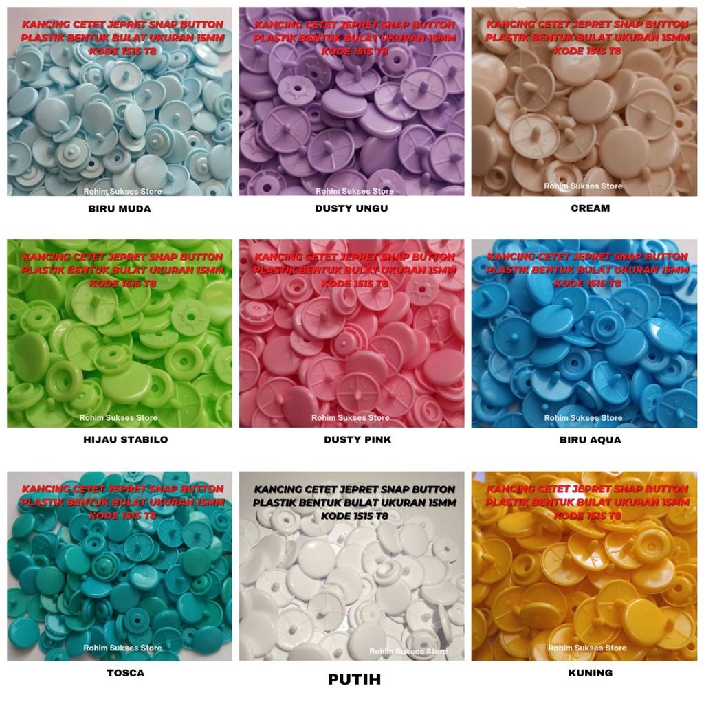Jual Kancing Cetet Jepret Snap Button Plastik Bentuk Bulat Ukuran 15mm KODE 1515 T8 ISI 1 Gross ...