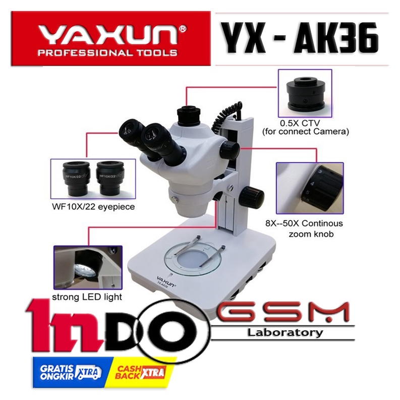 Jual MICROSCOPE YAXUN TRINOCULAR AK36 AK-36 MICROSCOPE MIKROSKOPE HP MURAH DIGITAL | Shopee ...