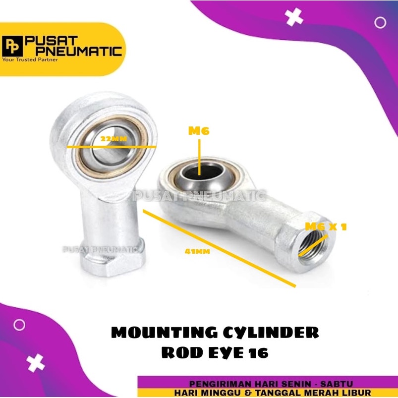 Jual Connector Cylinder Rod End / Rod eye / Mata Ikan Cylinder 16 M6 X ...