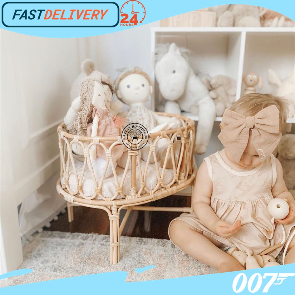 Jual Tempat Tidur Boneka Bayi Rotan Alami | Doll Bassinet | Keranjang ...