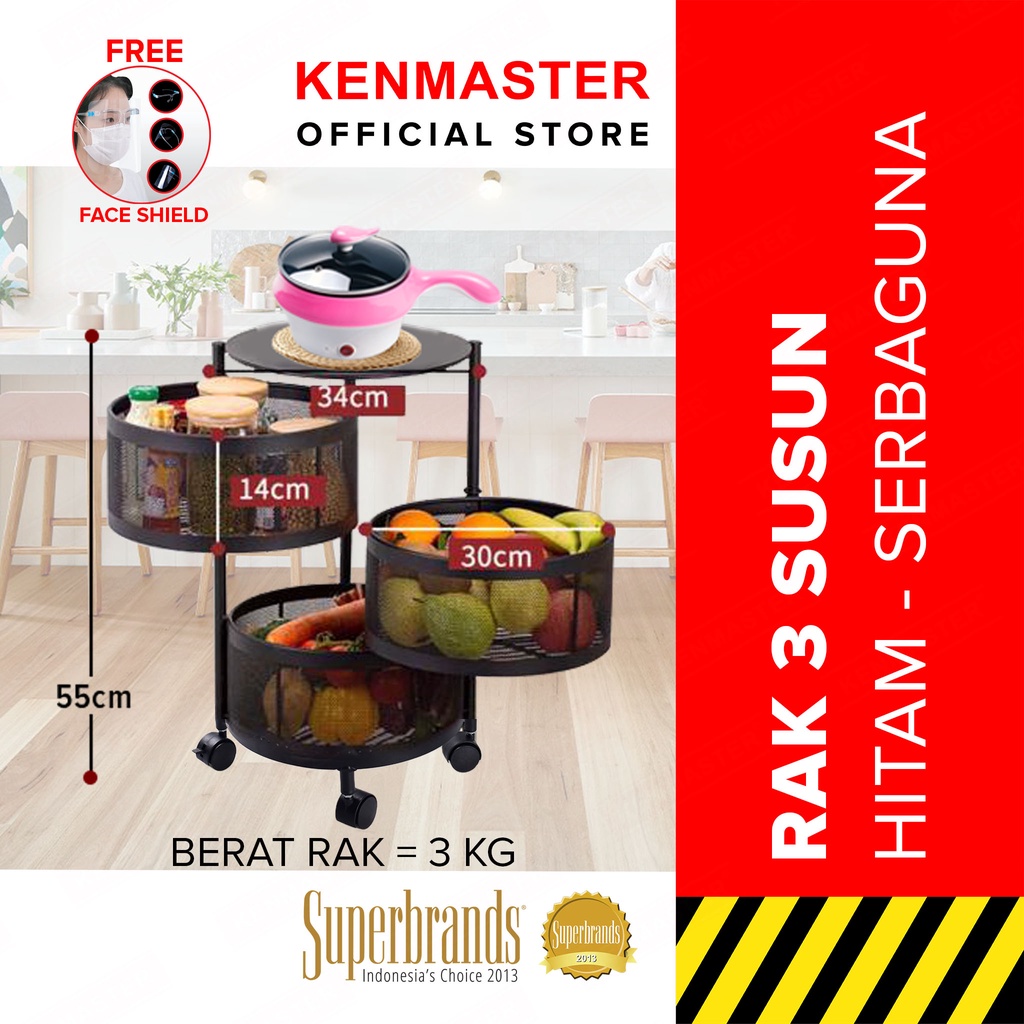 Jual Kenmaster Rak 3 Susun Serbaguna KM-H09 FREE FACE SHIELD / Rak ...
