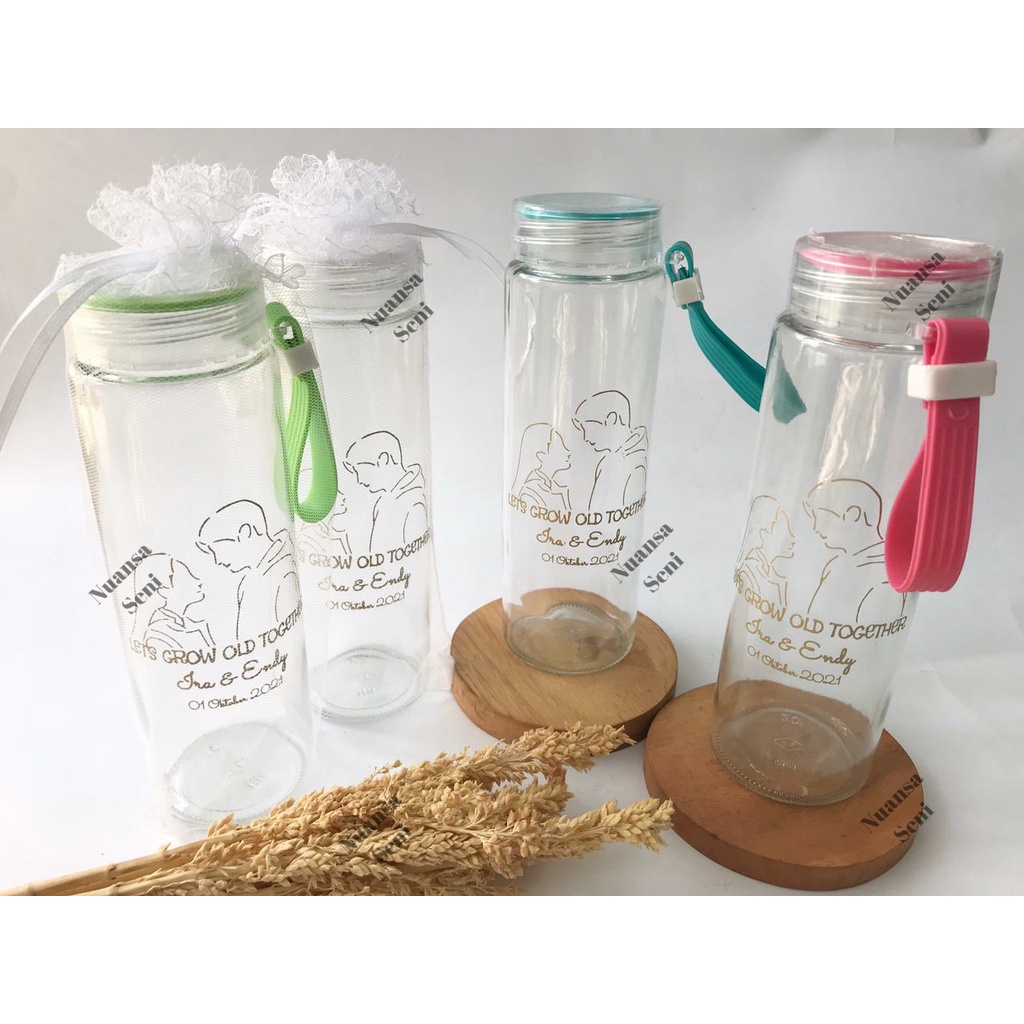 Jual Souvenir Pernikahan Botol Tumbler Kaca Botol Minum Slim Bening ...