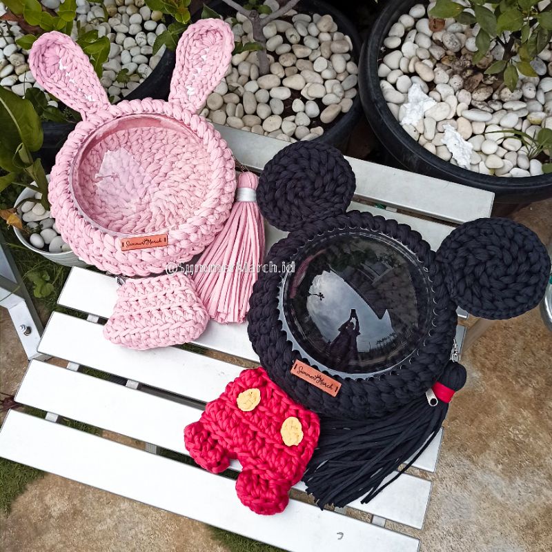Jual Dome + Coin Pouch Tas Rajut Ransel Akrilik Cembung Karakter Bunny ...