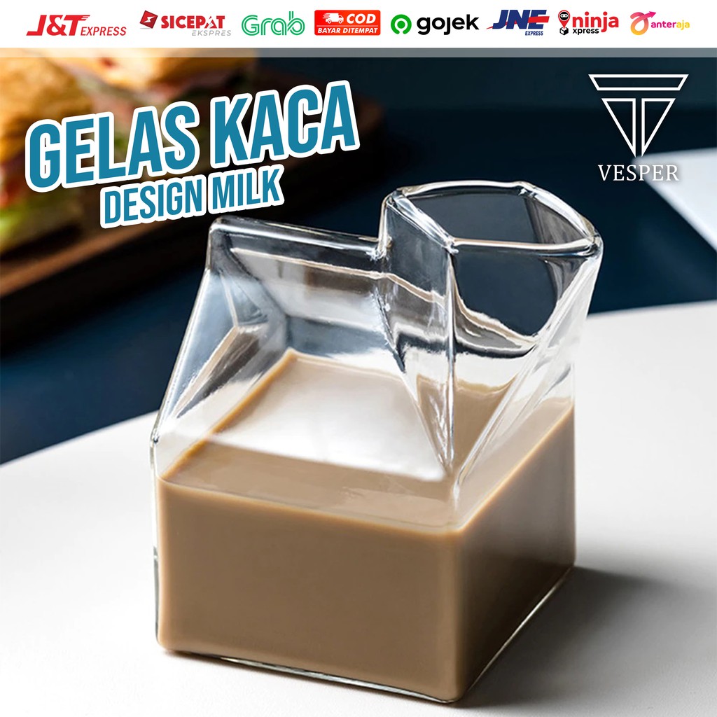 Jual gelas kaca susu design milk box 300ml - transparant ( BISA CUSTOM ...
