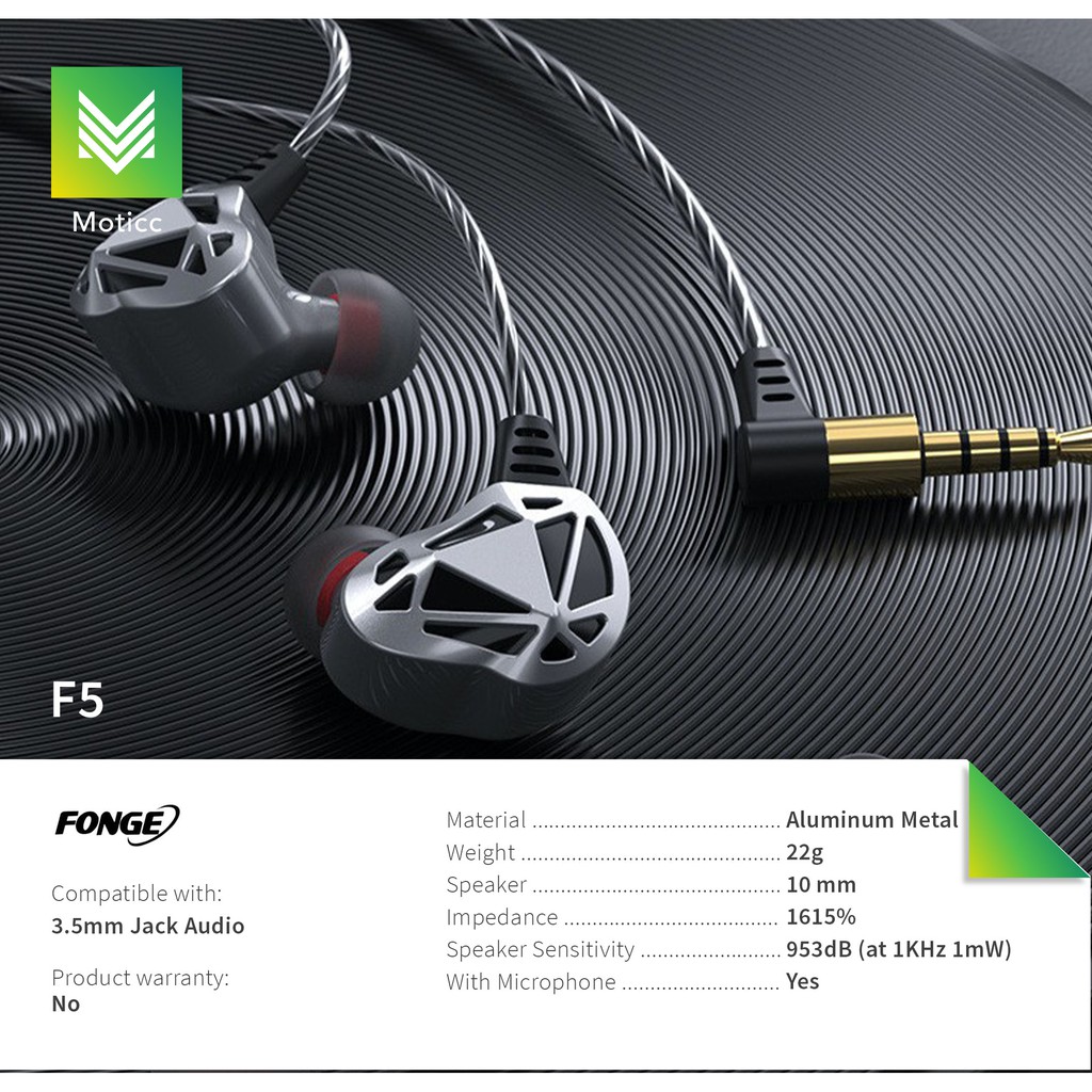 Jual Fonge F5 with Mic HiFi Sport Earphone Metal Bass Headset | Shopee ...
