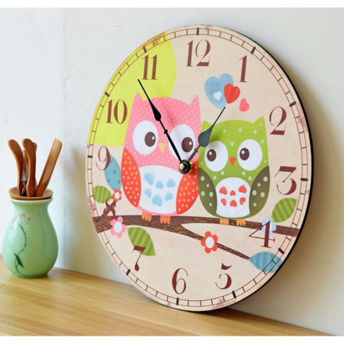 Jual Pyh Jam Dinding Quartz Dengan Bahan Kayu Dan Gambar Burung Hantu ...