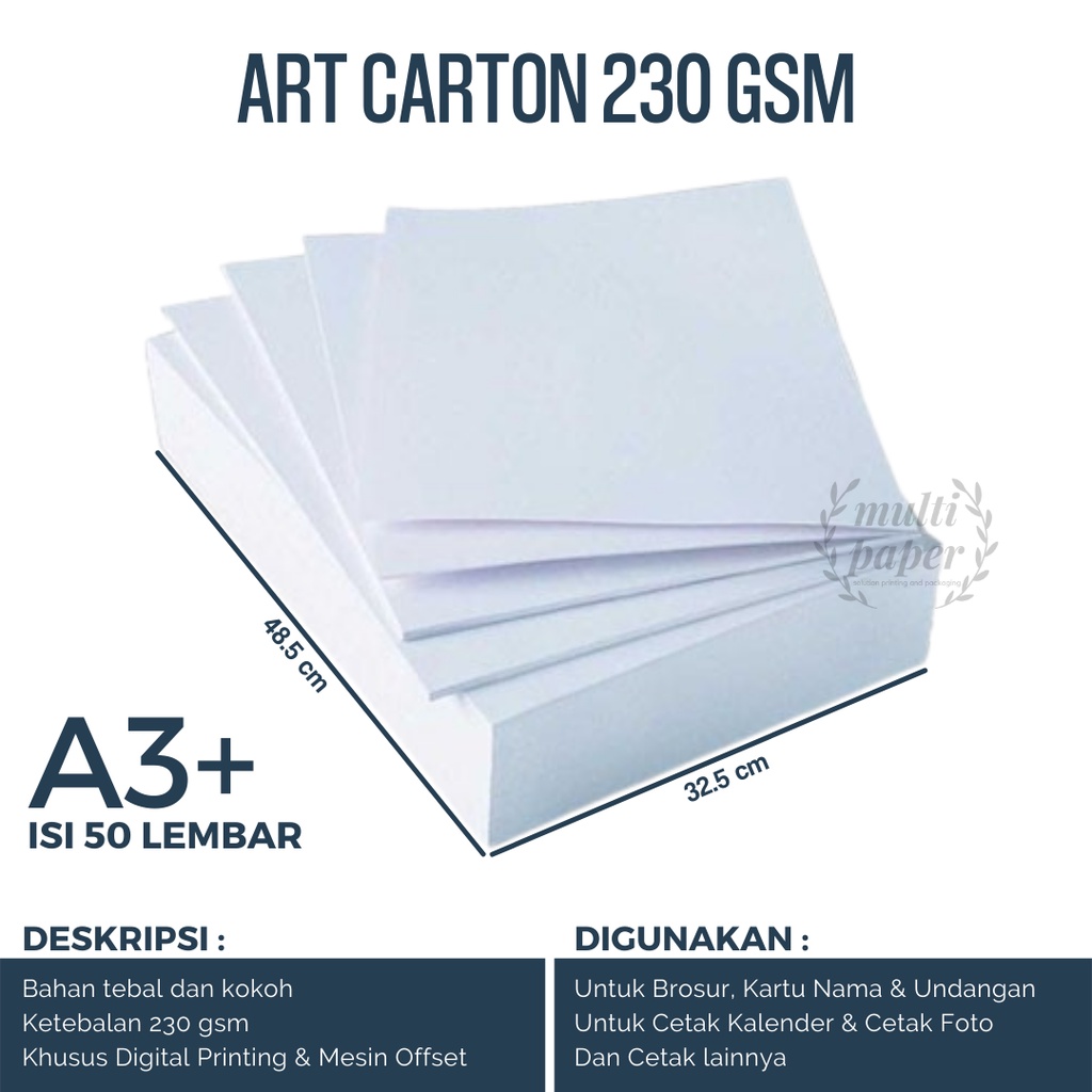 Jual Kertas Art Carton 230 gsm A3 Plus isi 50 lembar / Kertas Art Karton A3+ 230 gsm / Kertas ...
