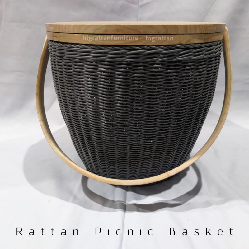 Jual Rattan Picnic Basket Black Insulated Solid Wood On Top Keranjang ...