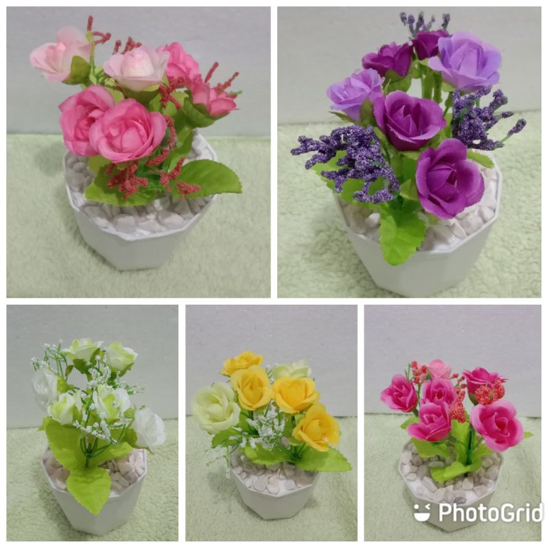 Jual Bunga plastik mawar kecil/mini dengan pot diameter 8cm | Shopee ...