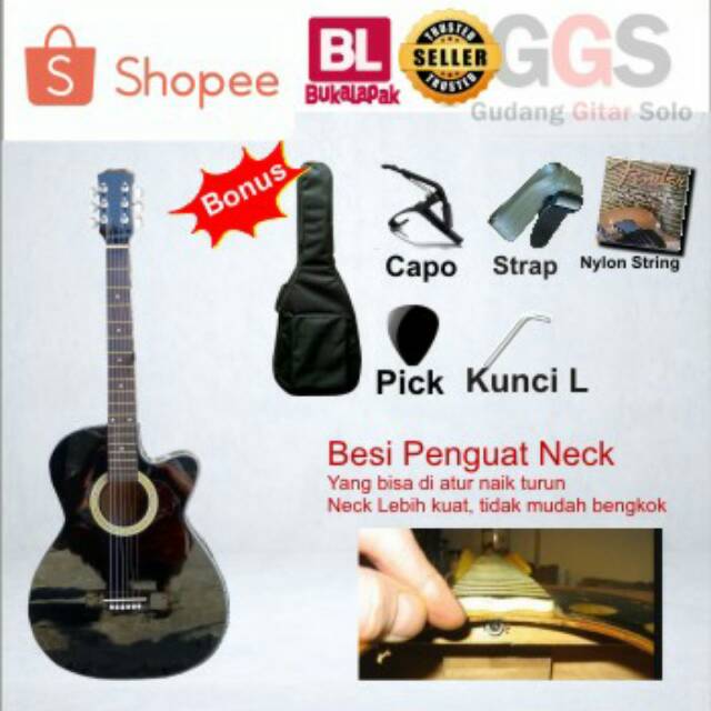 Jual gitar akustik murah tanem besi bonus komplit | Shopee Indonesia