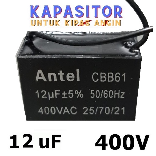 Jual Kapasitor Kipas Angin 12/400V AC Kotak Hitam Capacitor 12uf 400v 12 Mikro 400 VAC CBB61 5% ...