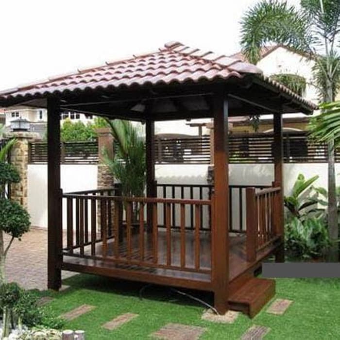 Jual Gazebo taman kolam saung modern minimalis kayu 2x2m Asli Jepara ...