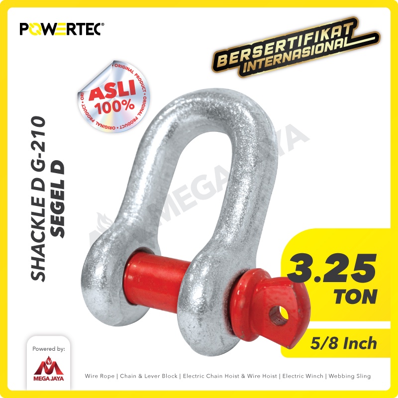 Jual POWERTEC Shackle D G210 3.25 Ton - 5/8" Segel Dee Screw Pin ...