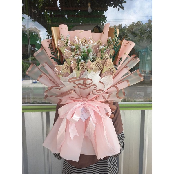 Jual BUKET UANG MOTIF PINK (FREE PACKING RP 10K) REALPICT BUKET UANG ...