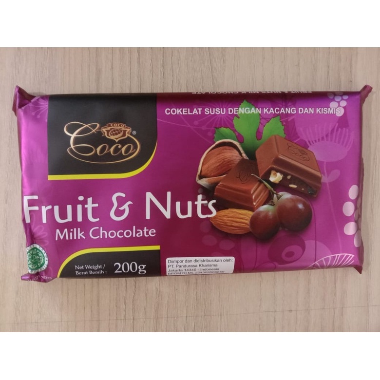Jual COCO FRUIT & NUTS MILK CHOCOLATE 200 GR / COKELAT SUSU DENGAN ...