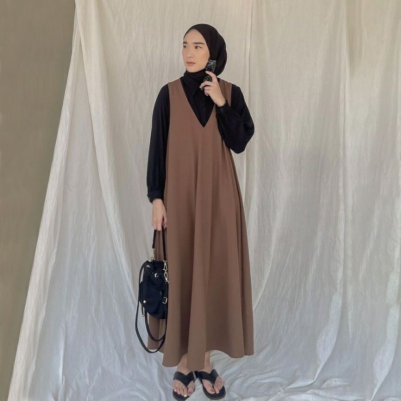 Jual Inner wanita dress tanpa tangan kerah V S M L XL XXL | Shopee Indonesia
