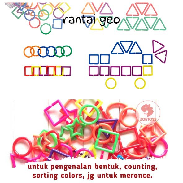 Jual Zoetoys Rantai Geo 100gram | Linking Shape Rainbow Geometry Shape ...