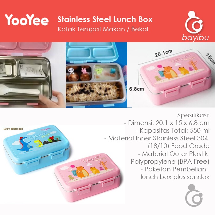 Jual Yooyee Stainless Steel Lunch Box (Kotak Makan/Bekal Anak Sekolah 3 ...