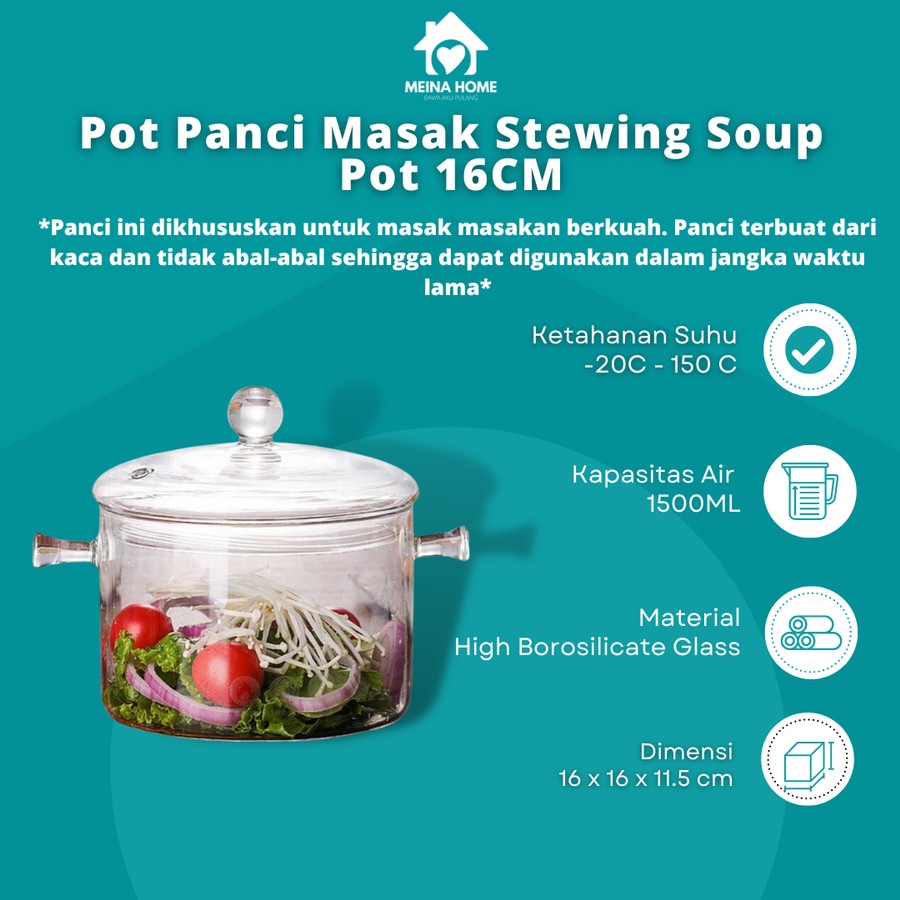 Jual PANCI KACA TAHAN PANAS 16CM / PANCI MASAK KACA STEWING SOUP POT ...