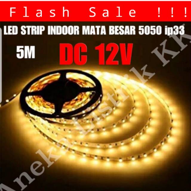 Jual Lampu Led Strip 5m 12v Smd 5050 Indoor Besar Kuning Ip33 White 5m