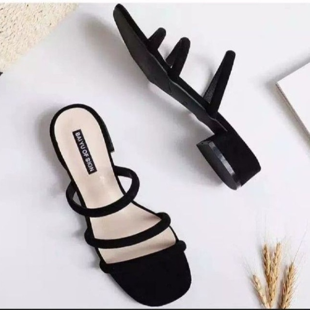 Jual hels hak tahu 3cm sandal wanita teplek hak yoan sandal slop AFC ...