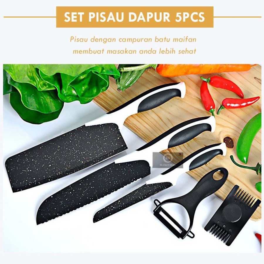 Jual PISAU SET 5 IN 1 KERAMIK / PISAU SET KERAMIK HITAM 5in1 DENGAN ...
