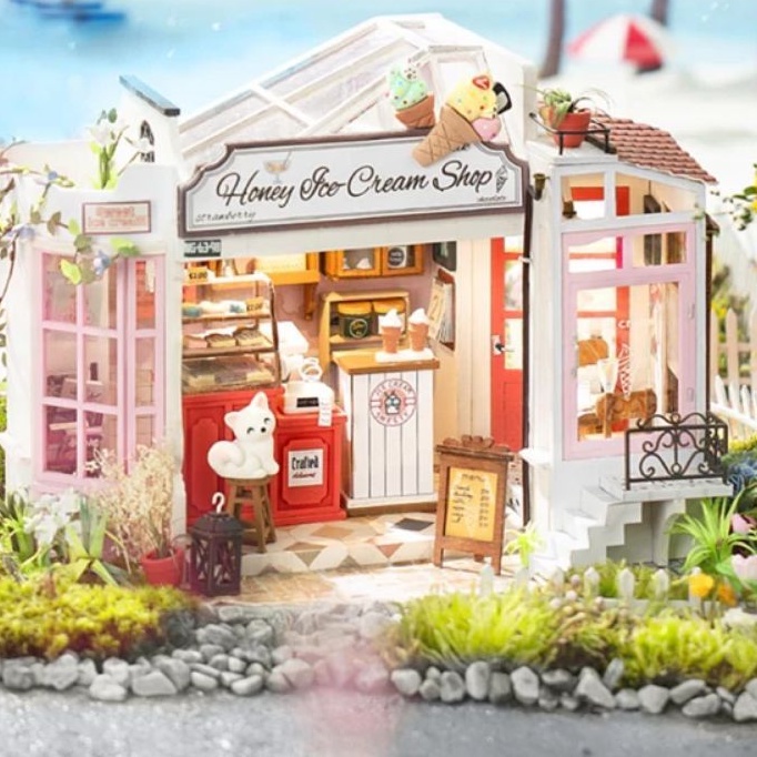 Jual diy miniatur dollhouse Honey Ice Cream Shop/miniatur rumah boneka ...
