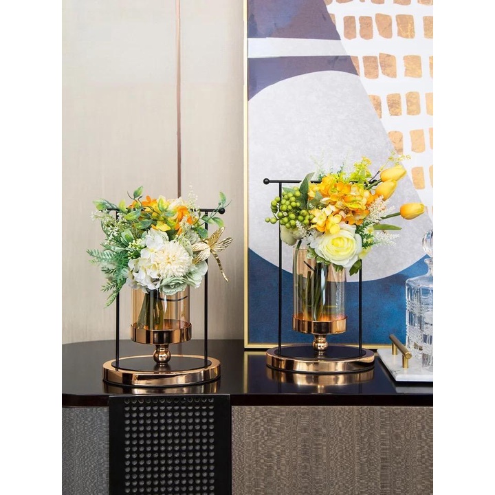 Jual Tempat Lilin Kaca Amber dengan Stand Emas dan Hiasan Capung Elegan ...