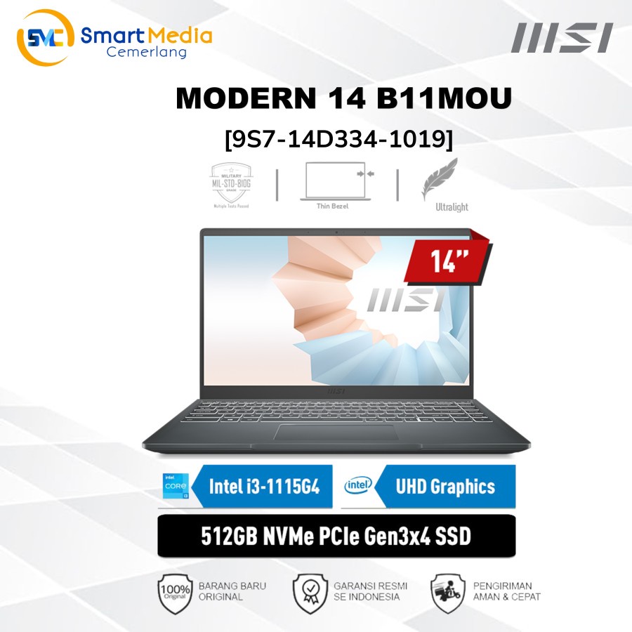 Jual MSI MODERN 14 B11MOU [9S7-14D334-1019] i3-1115G4 8GB 512GB 14" FHD W11 | Shopee Indonesia