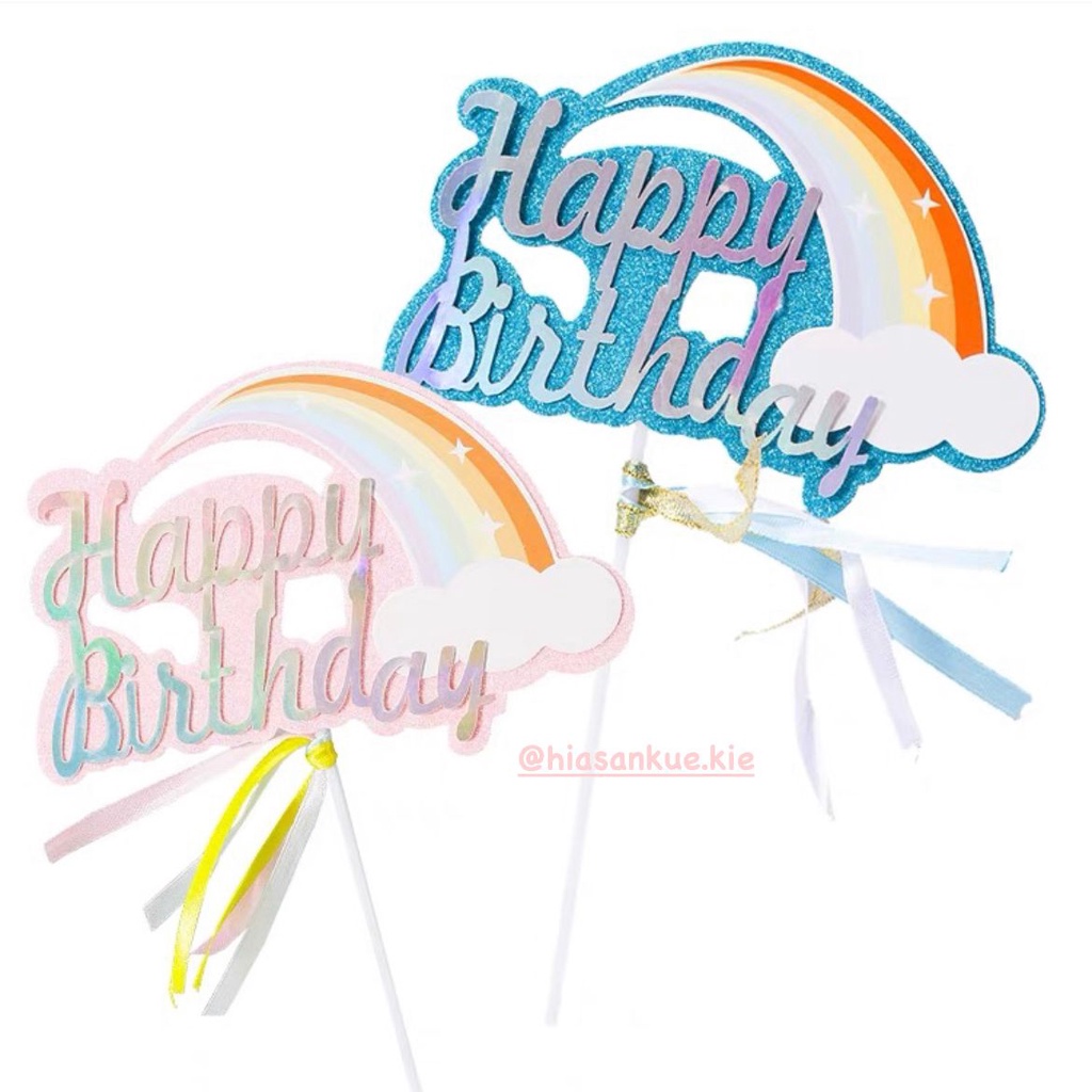Jual Topper Cake Hiasan Kue Tulisan Happy Birthday Rainbow Pelangi Awan ...