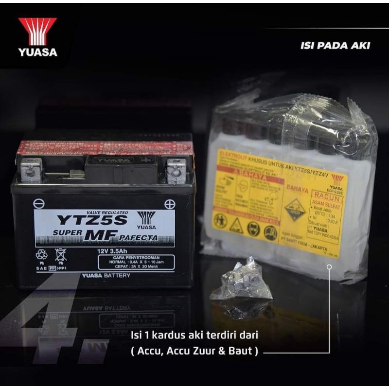 Jual AKI MOTOR KERING BARU YUASA YTZ5S 12V 3,5AH | Shopee Indonesia