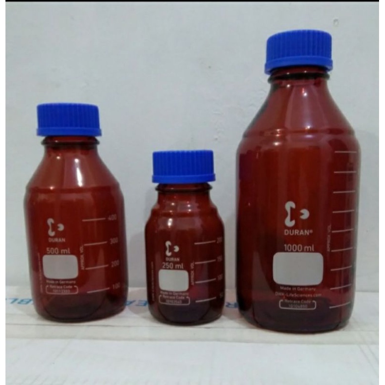 Jual Laboratory Bottle Amber 250ML Duran. with blue screw cap. Botol ...