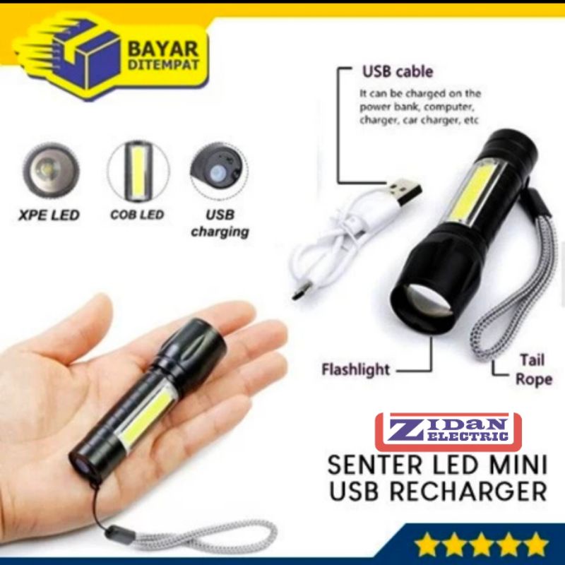 Jual Senter Swat Mini Zoom LED USB Recharge / Senter Swat Police Mini ...